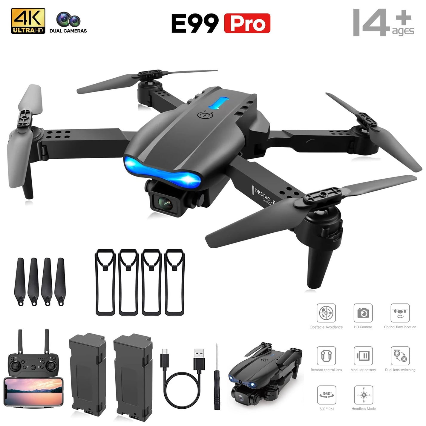 BEEPRINCESS Drone with 4K HD Dual Camera for Adults Kids, RC Quadcopte ...